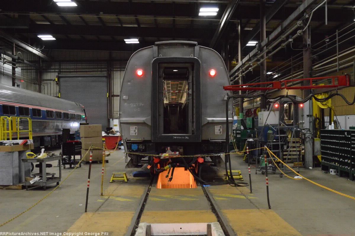 Amfleet car over the pit track